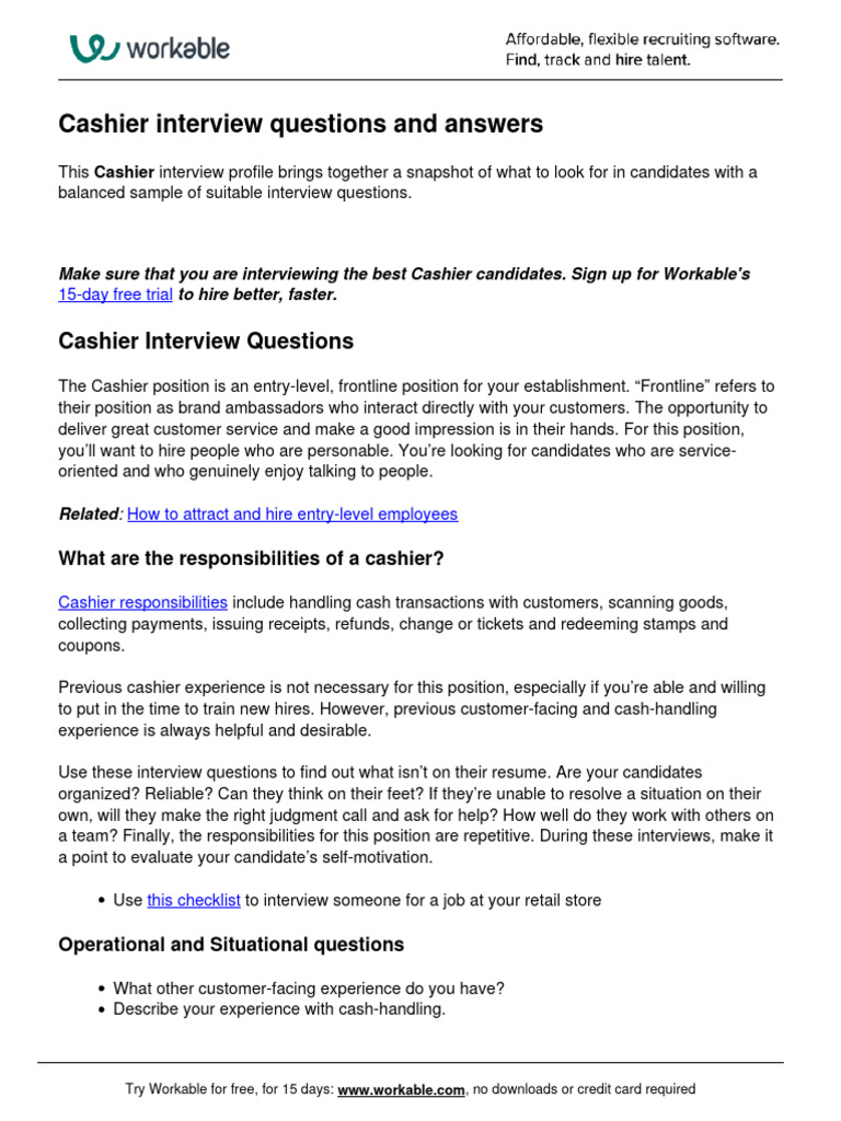Cashier Interview Questions | PDF