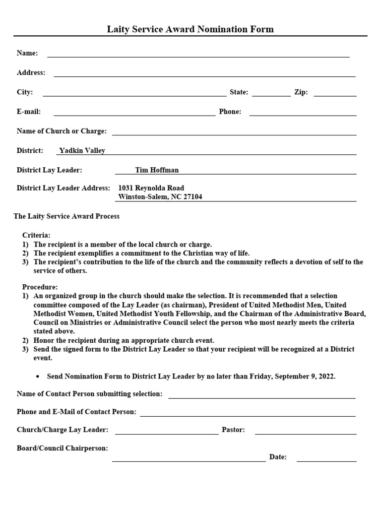 Laity Service Award Nomination Form | PDF