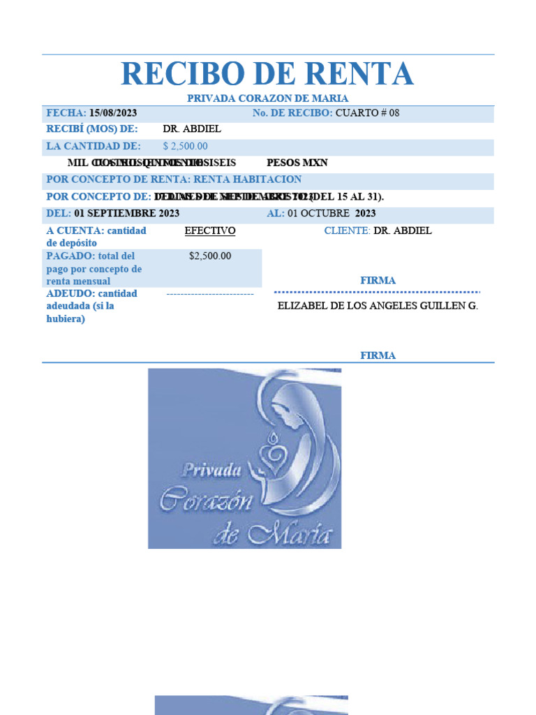 Formato Recibo de Renta | PDF