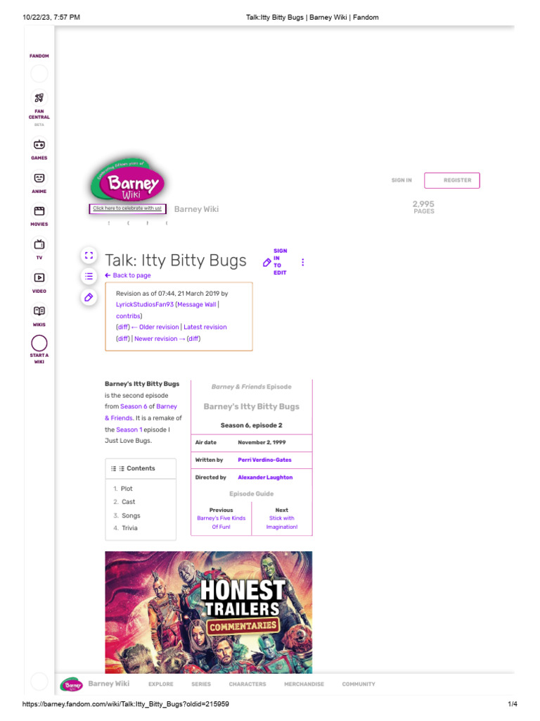 Talk - Itty Bitty Bugs - Barney Wiki - Fandom | PDF