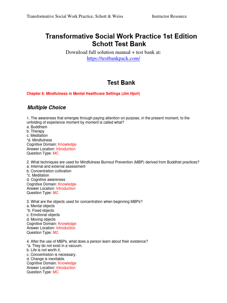 Transformative Social Work Practice 1st Edition Schott Test Bank 1 | PDF