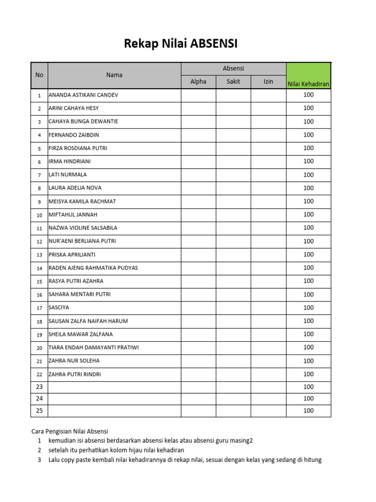 Rekap Nilai Absensi dan Rapor 2023 | PDF