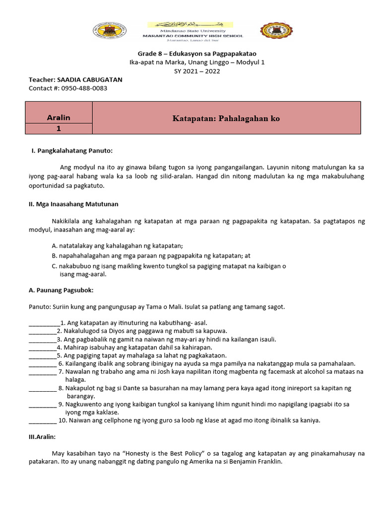Esp 8 Module 1 4TH Quarter 2021-2022 | PDF