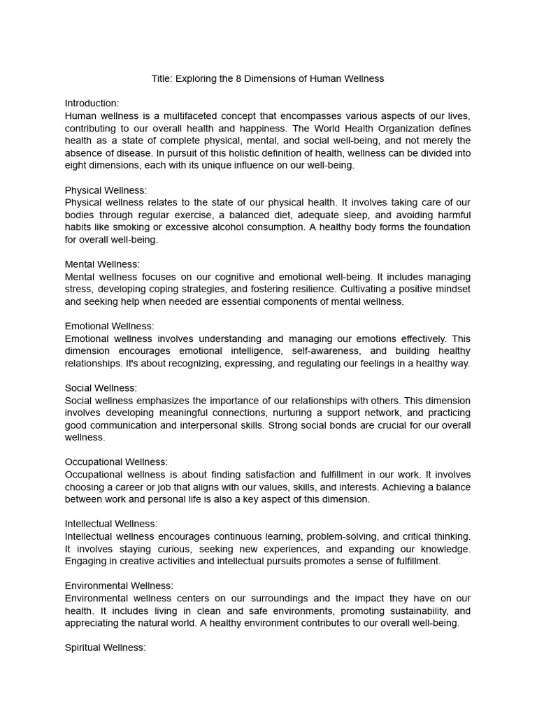 Dimensions of Human Wellness | PDF | Mental Health | Well Being