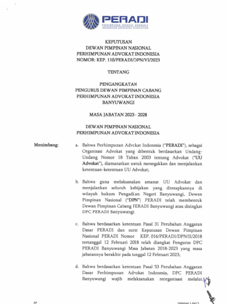 SK DPC Banyuwangi - 2023 | PDF