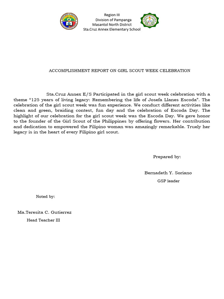 Accomplishment Report On Girl Scout Week Celebration | PDF
