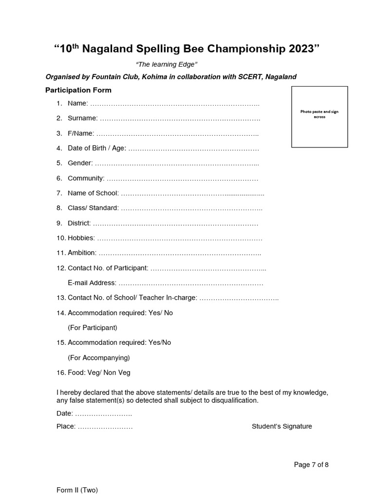 Application Form Spelling Bee 2023 | PDF