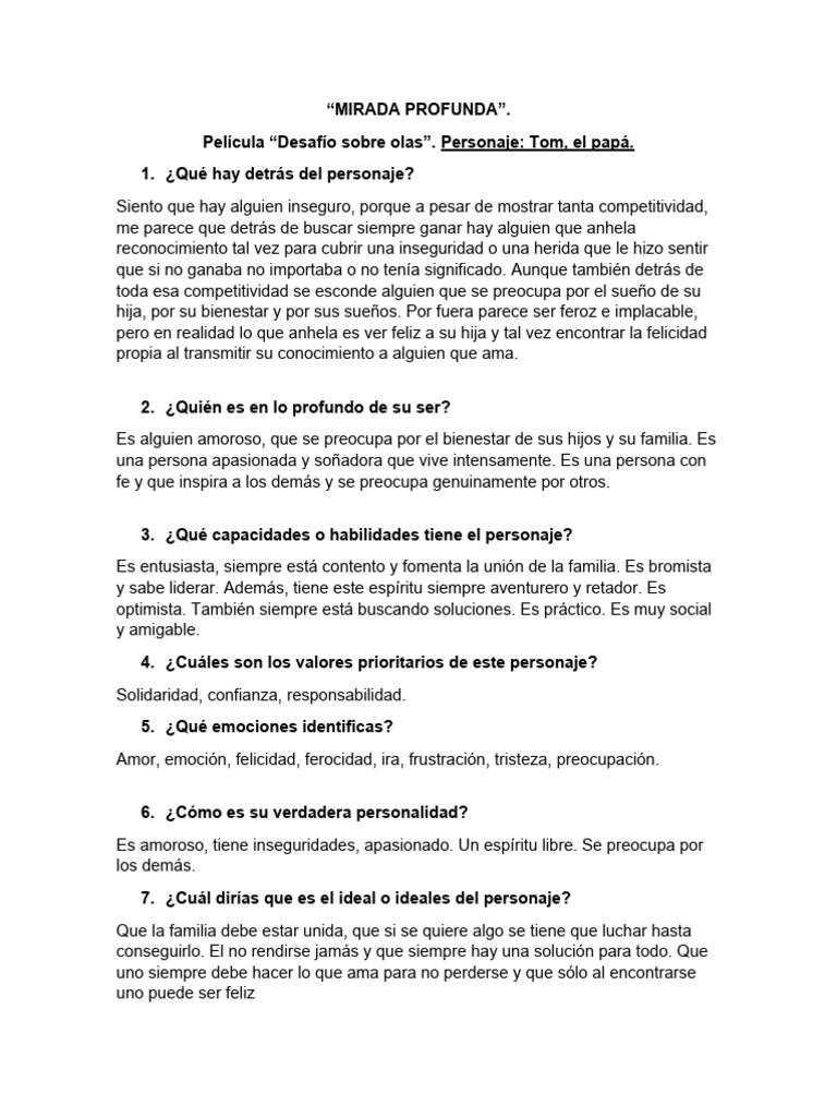 Profundidad del personaje en "Mirada Profunda" | PDF | Relaciones ...