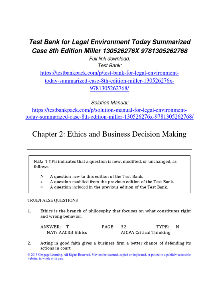 Test Bank for Legal Environment Today | PDF