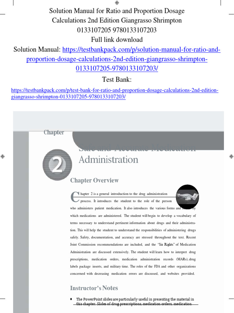 Solution Manual For Ratio and Proportion Dosage Calculations 2nd ...