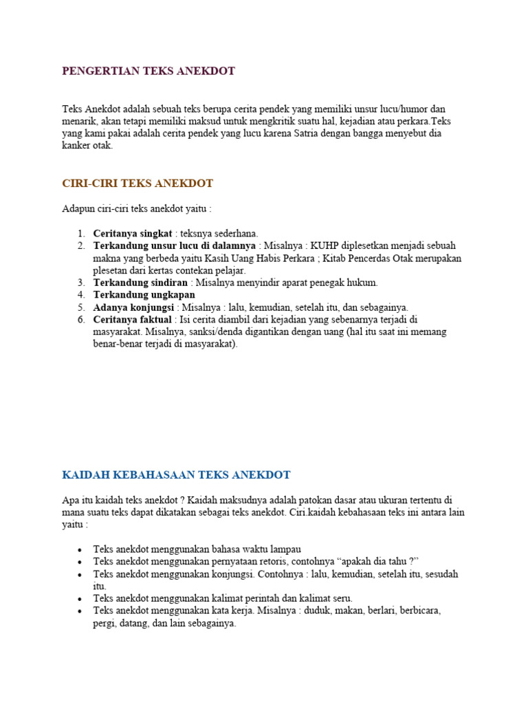 Pengertian Teks Anekdot | PDF | Seni & Disiplin Bahasa