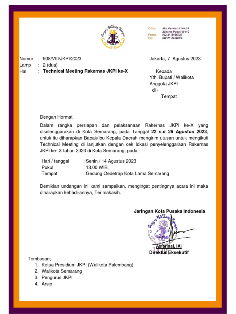 Undangan Technical Meeting Rakernas JKPI | PDF