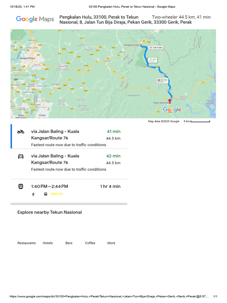 Route Guide: Pengkalan Hulu to Tekun | PDF