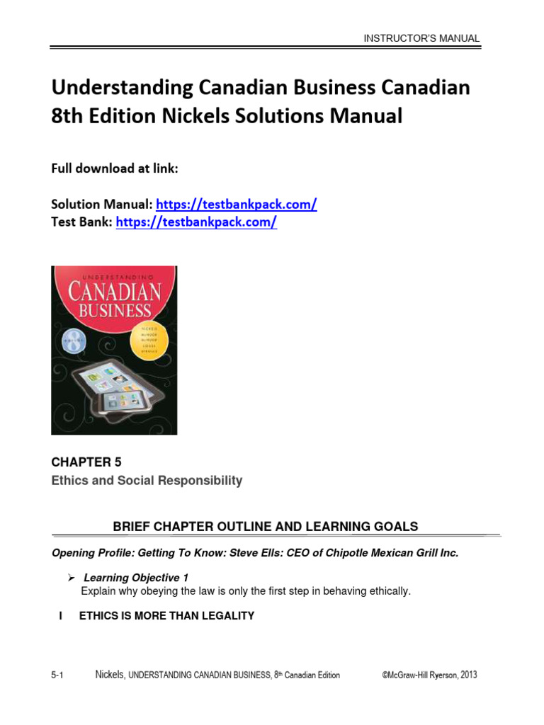 Understanding Canadian Business Canadian 8th Edition Nickels Solutions ...