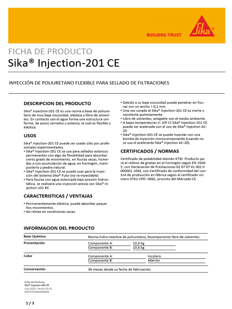SikaInjection-201 CE | PDF | Materiales | Química