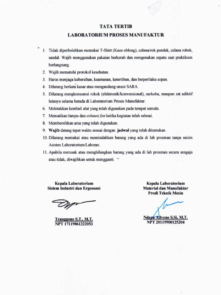 Tata Tertib Lab Manufaktur | PDF