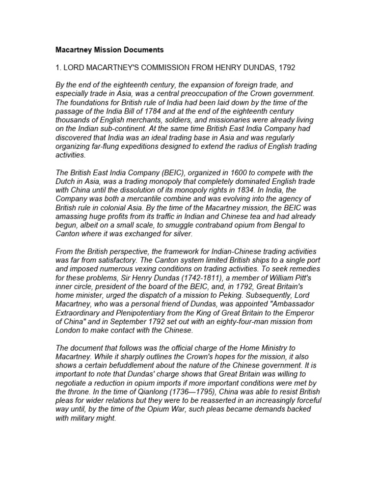 Macartney Documents | PDF | Travel | History