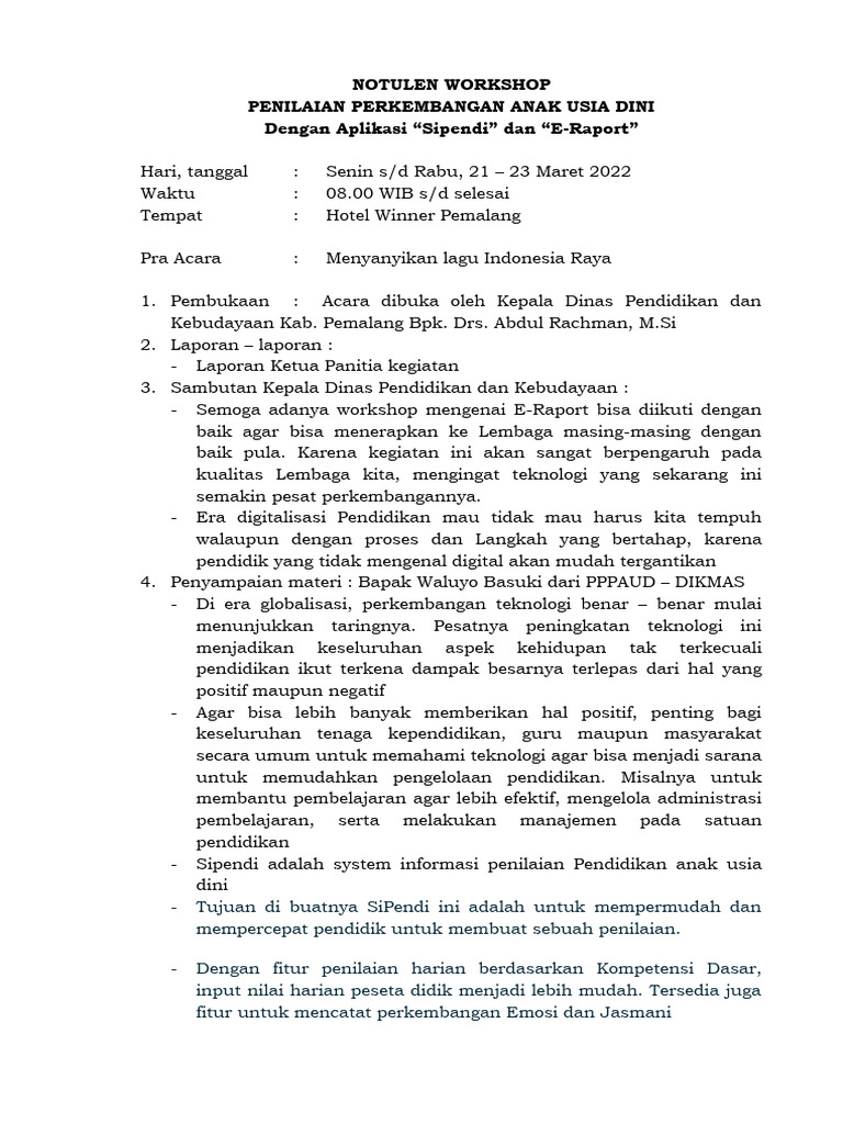 Notulen Workshop | PDF