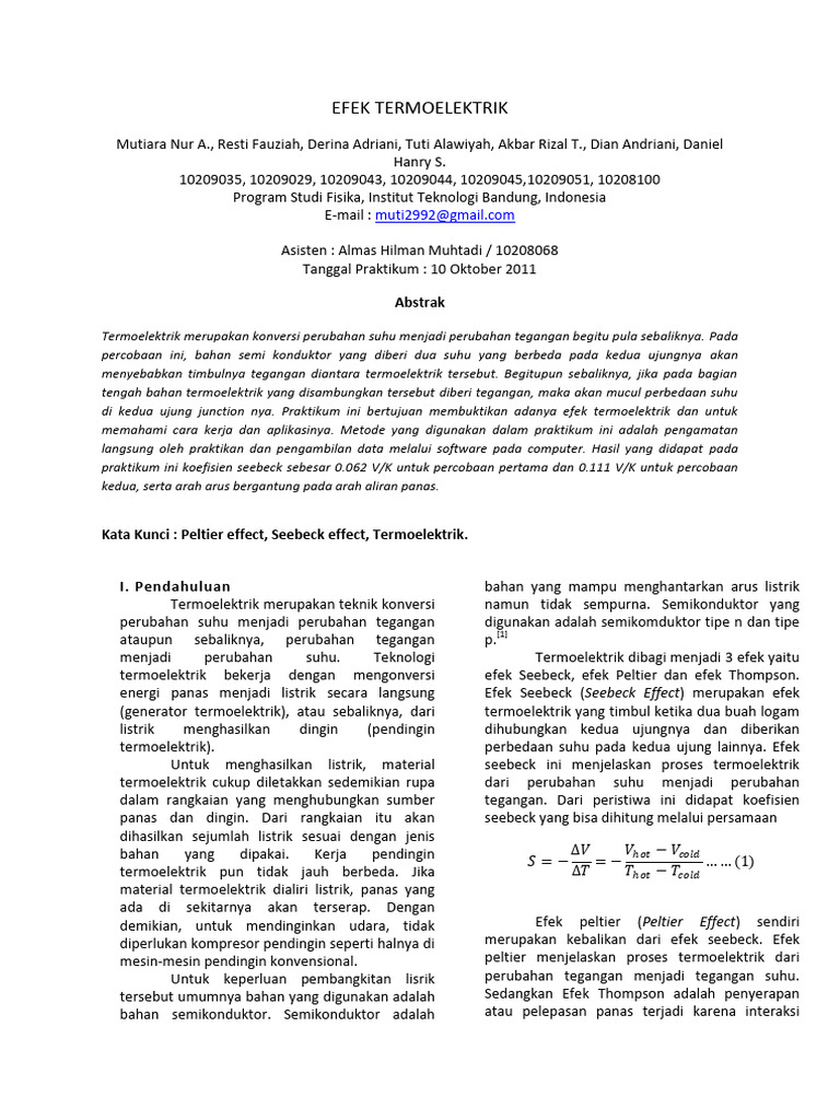 Eksperimen Efek Termoelektrik | PDF