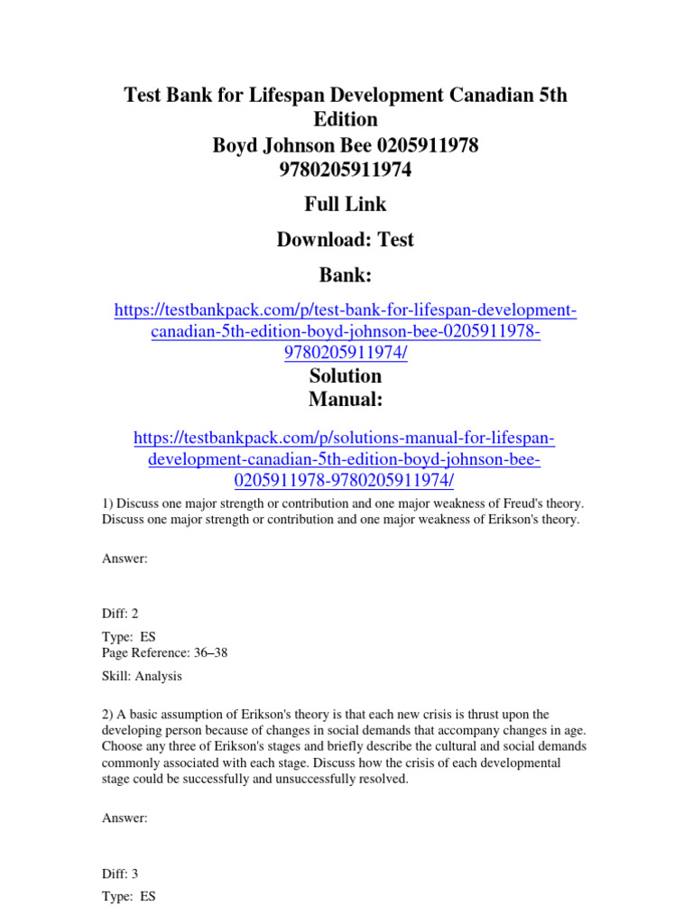 Test Bank For Lifespan Development Canadian 5th Edition Boyd Johnson ...