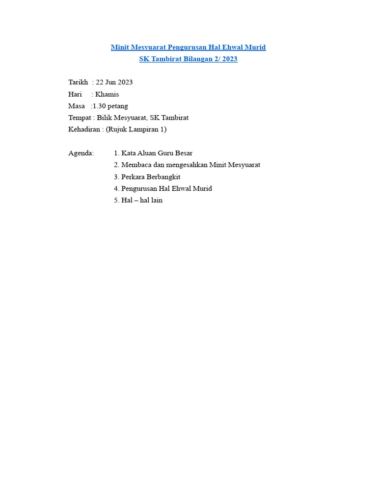 Minit Mesyuarat Hem 2 2023 | PDF