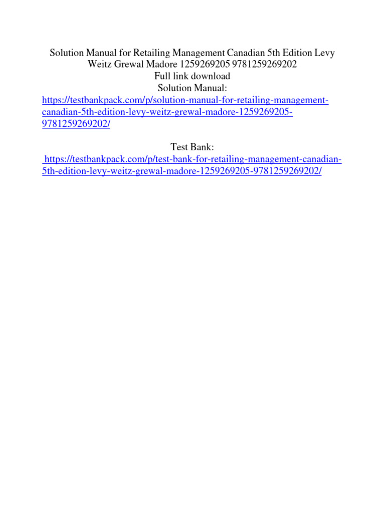Solution Manual For Retailing Management Canadian 5th Edition Levy ...