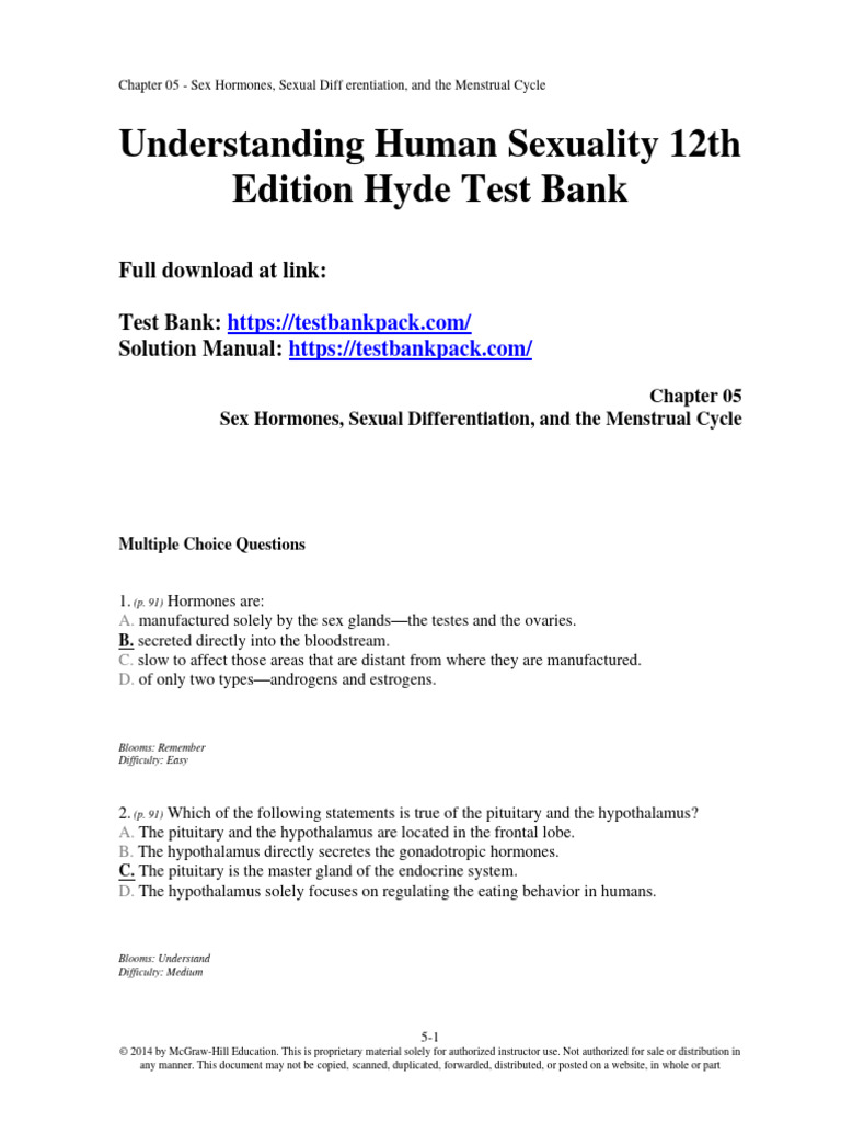 Understanding Human Sexuality 12th Edition Hyde Test Bank 1 | PDF