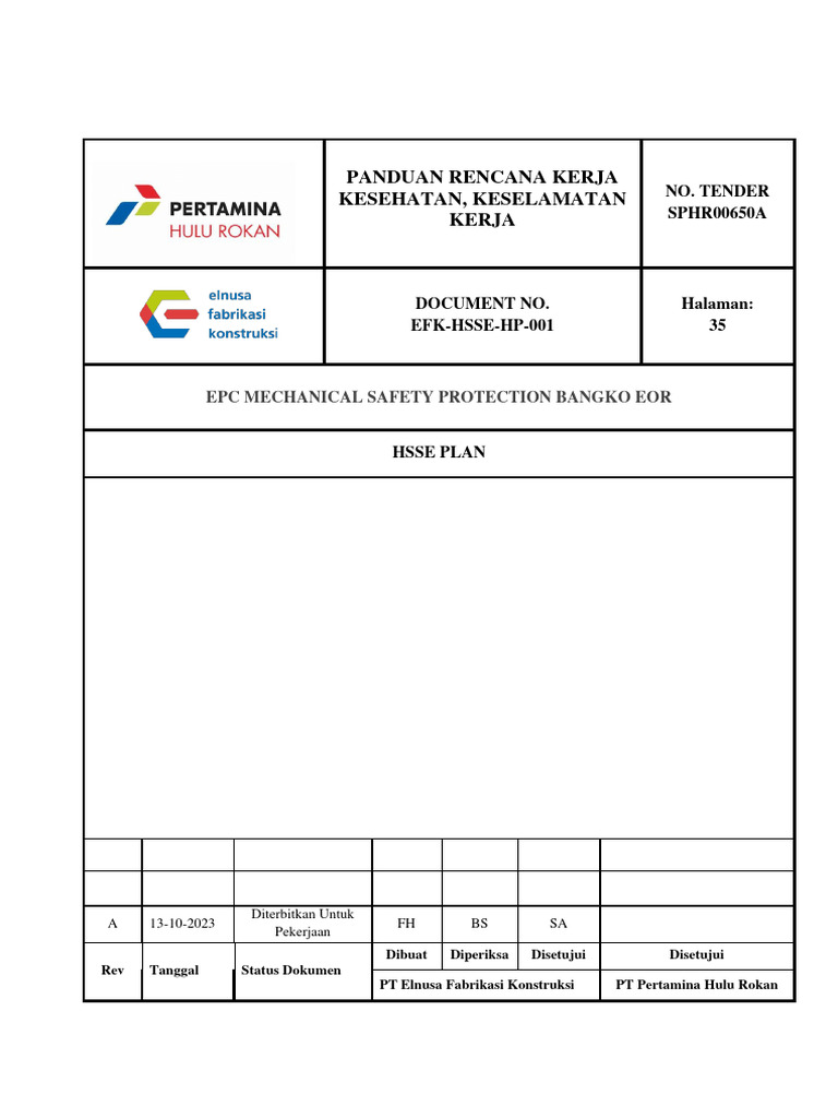 HSE PLAN NARASI PROJECT EPC Mechanical Safety Protection Bangko EOR | PDF