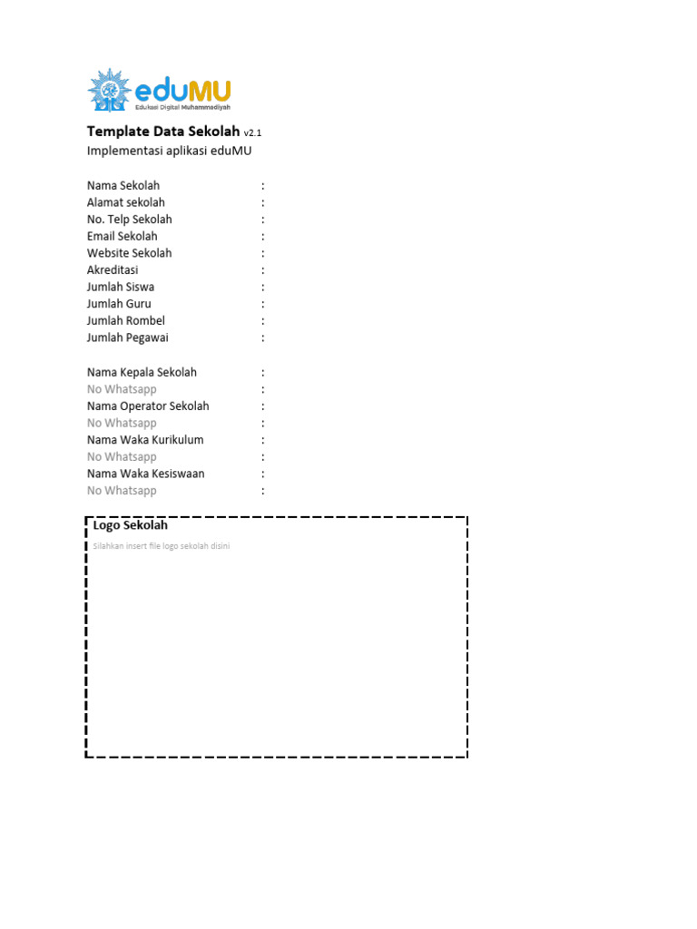 Template Data Sekolah - eduMU Rev2.1 | PDF