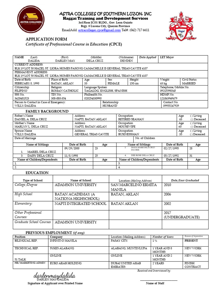 Student-Application-Form-CPCE (1) - Signed | PDF