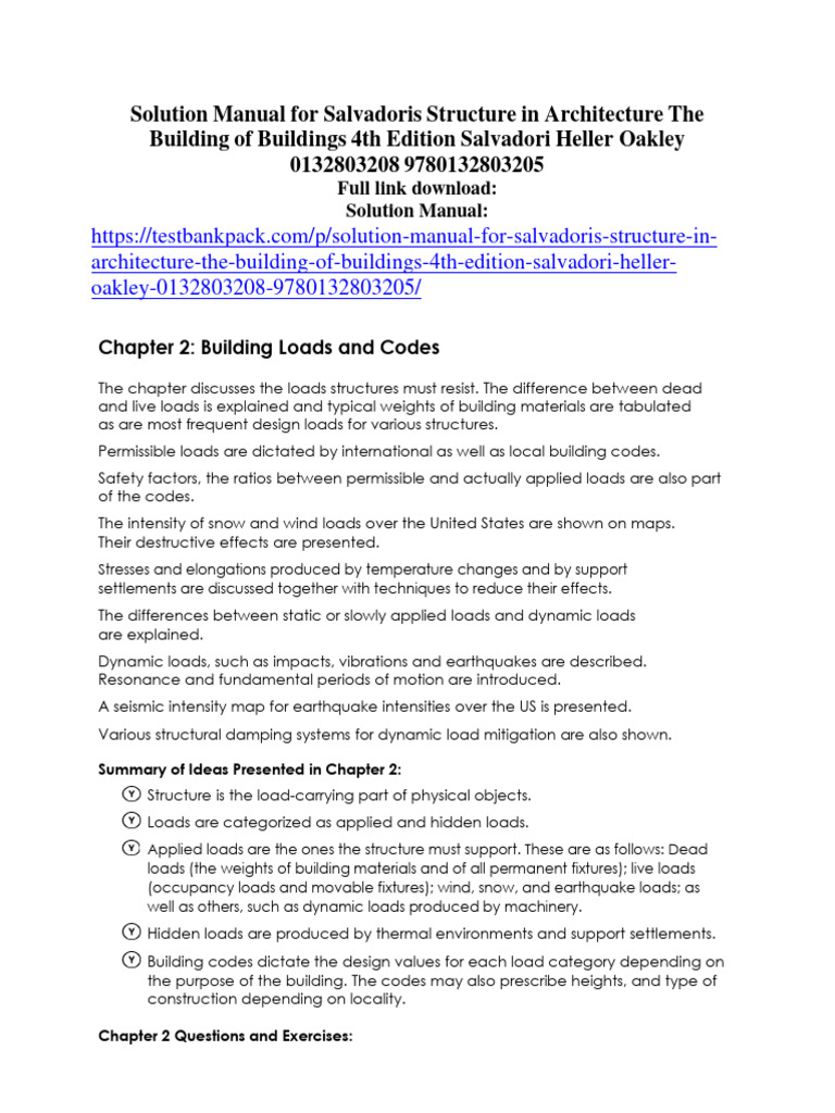 Solution Manual For Salvadoris Structure in Architecture The Building ...