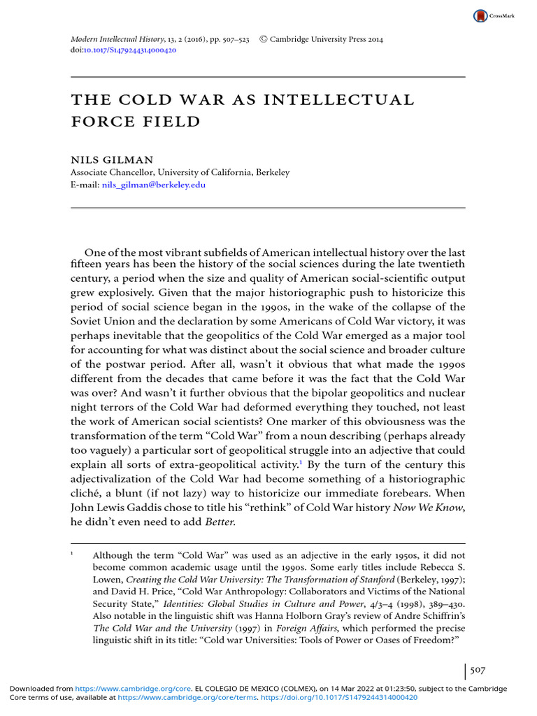 The Cold War As Intellectual Force Field | PDF