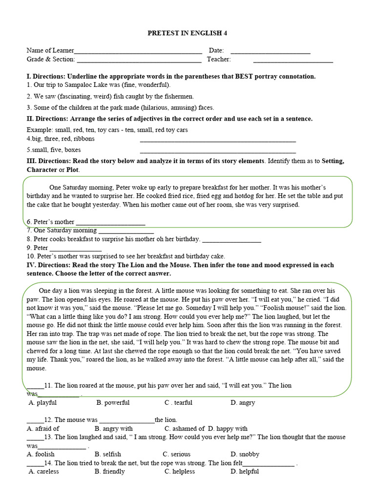 ENGLISH 4 For PRETEST | PDF