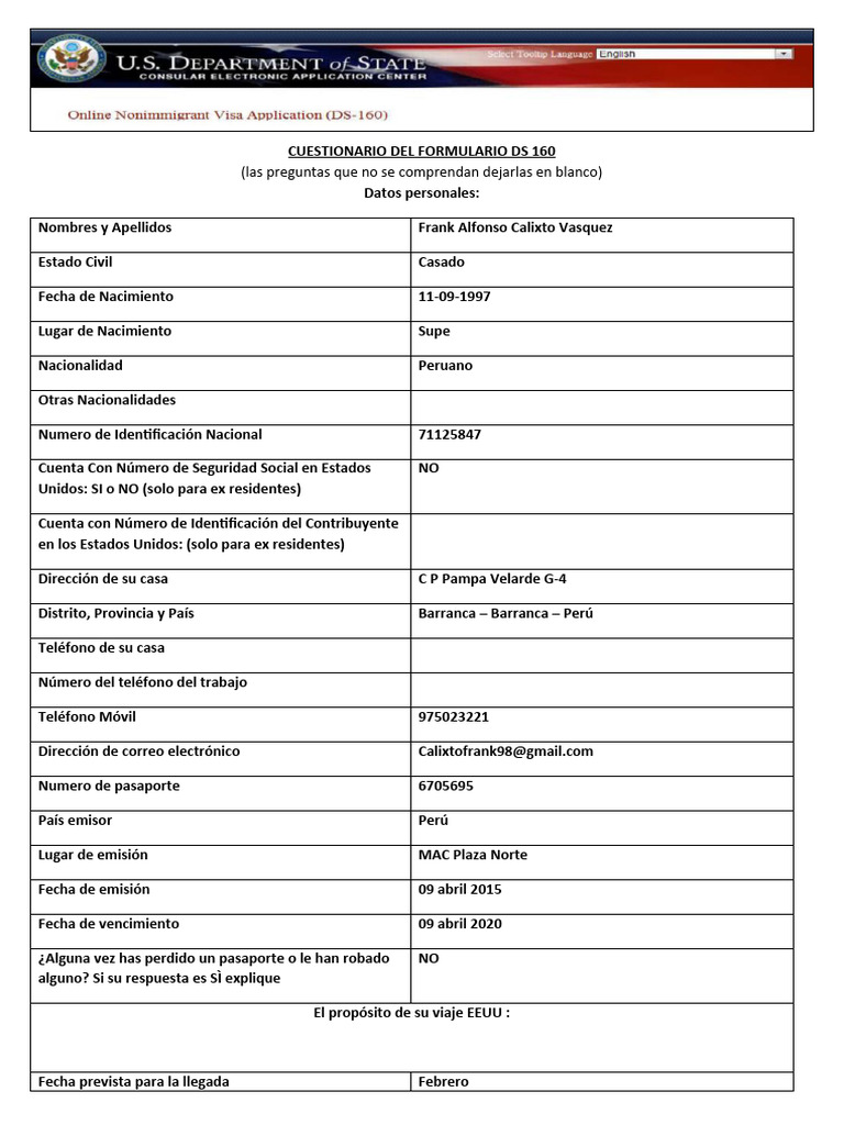 Ds 160 Formato | PDF | Violación | Educación más alta