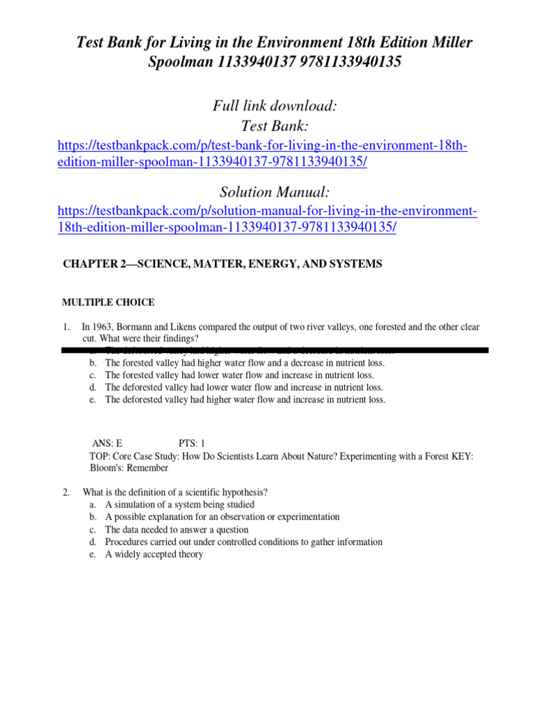 Test Bank For Living in The Environment 18th Edition Miller Spoolman ...