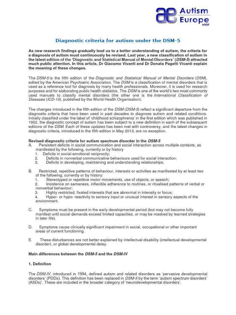 Diagnostic Criteria For Autism Under The DSM 5 | PDF
