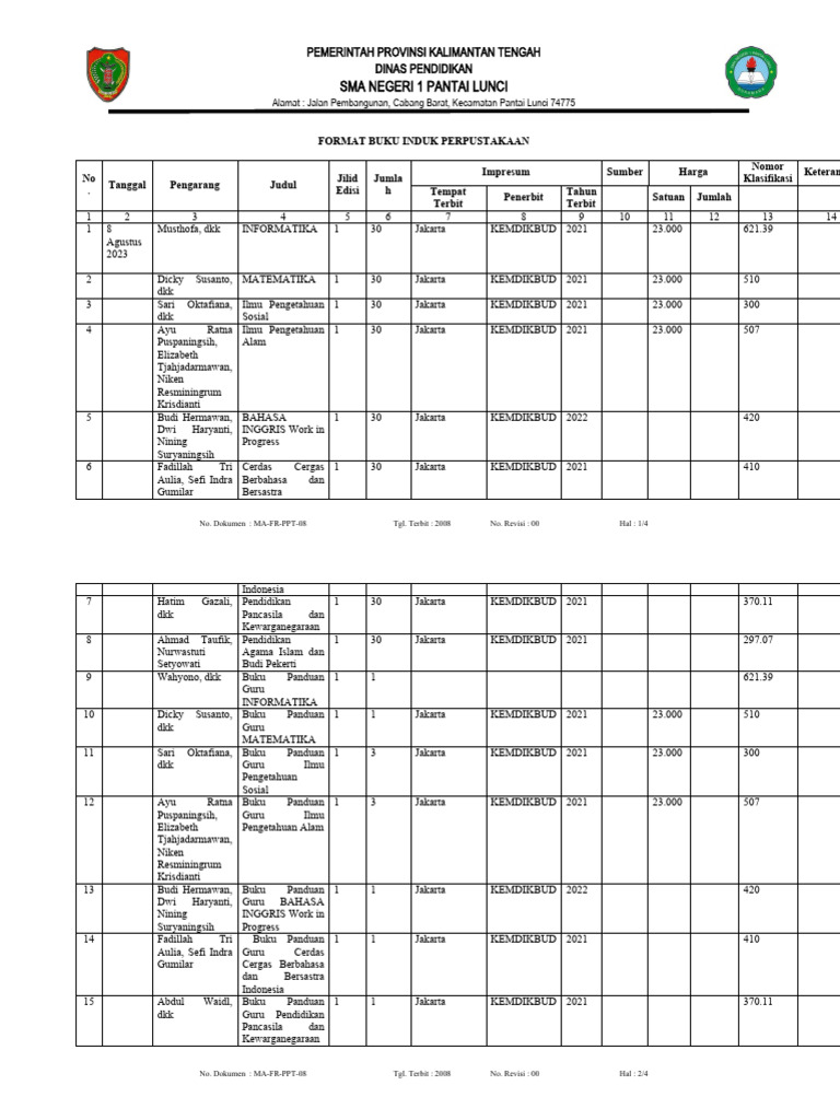 08 Buku Induk Perpustakaan | PDF