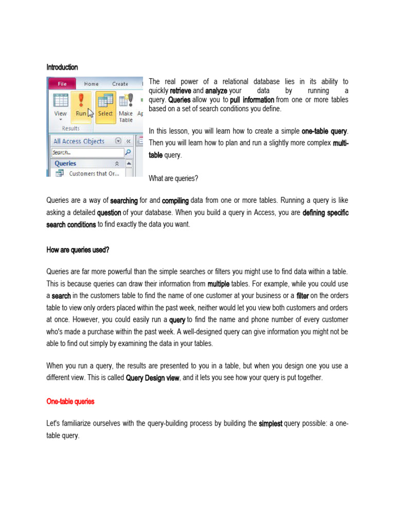 Lesson 8 Running Queries and Reports - Designing A Query | PDF | Information Retrieval | Databases