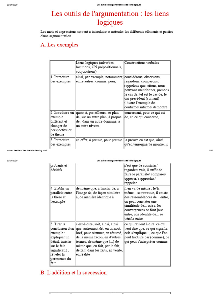 Les Outils de L'argumentation - Les Liens Logiques | PDF