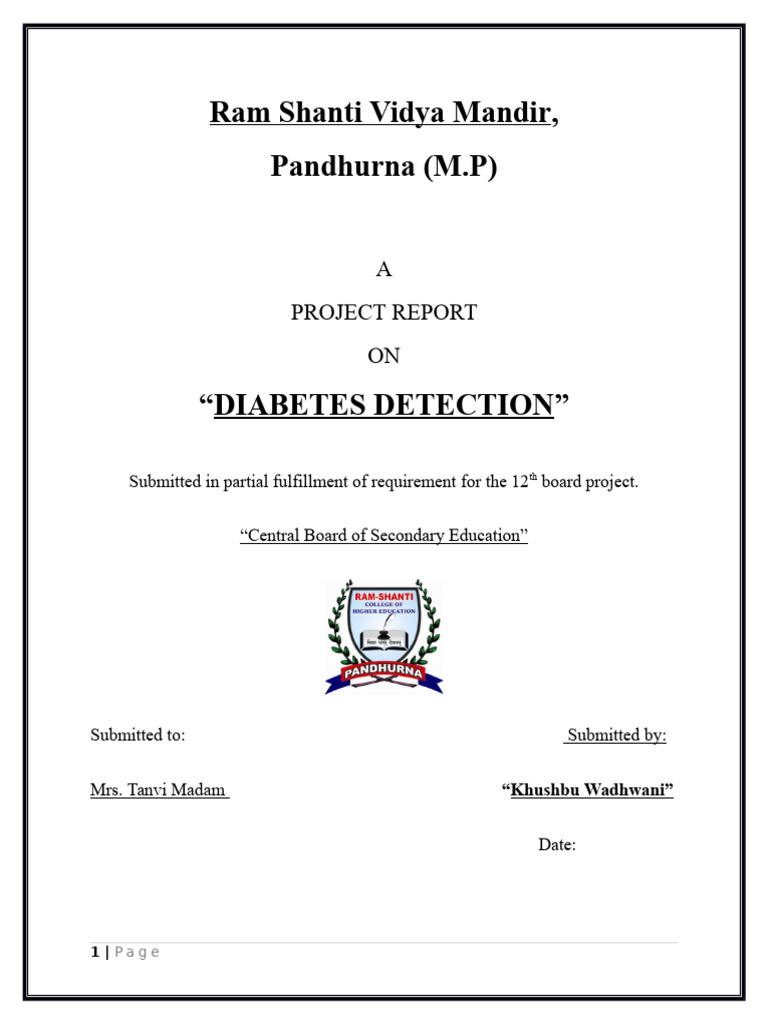 CBSE 12th Project: Diabetes Detection | PDF | Science & Mathematics