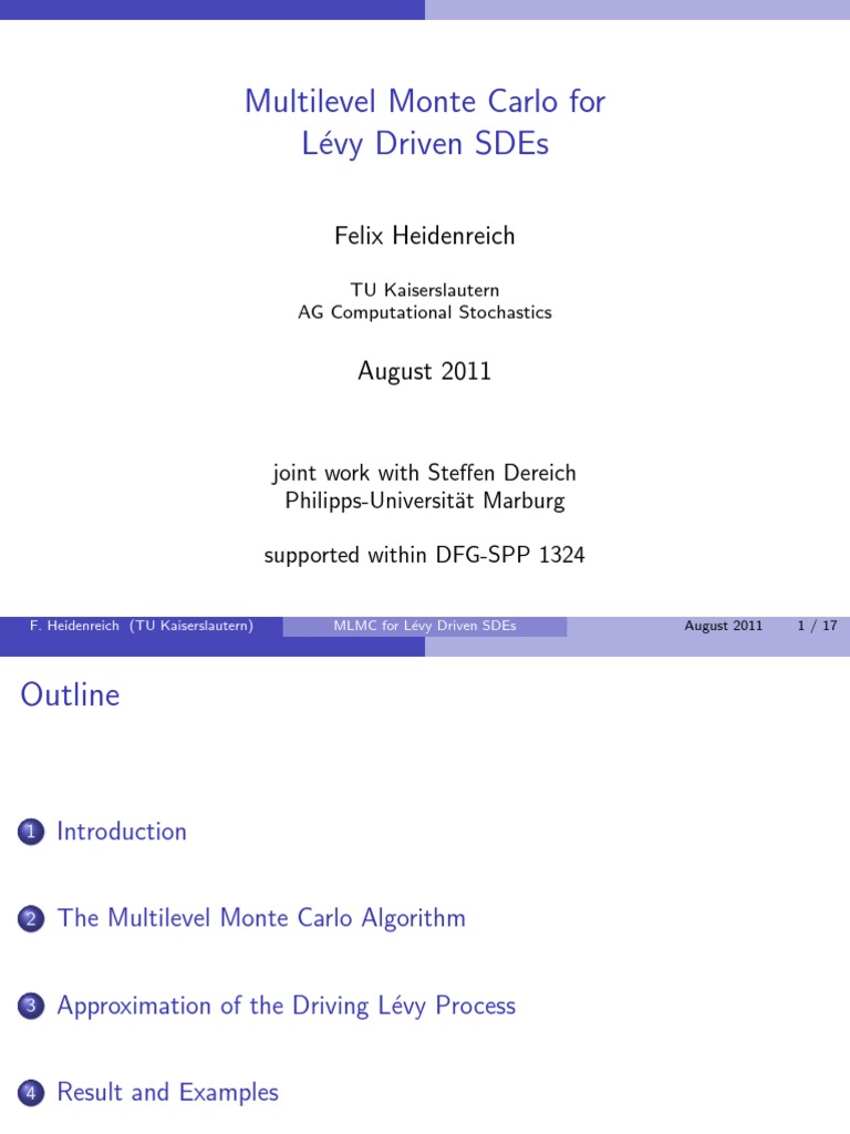 Multilevel Monte Carlo For L Evy Driven Sdes: Felix Heidenreich | PDF | Normal Distribution ...