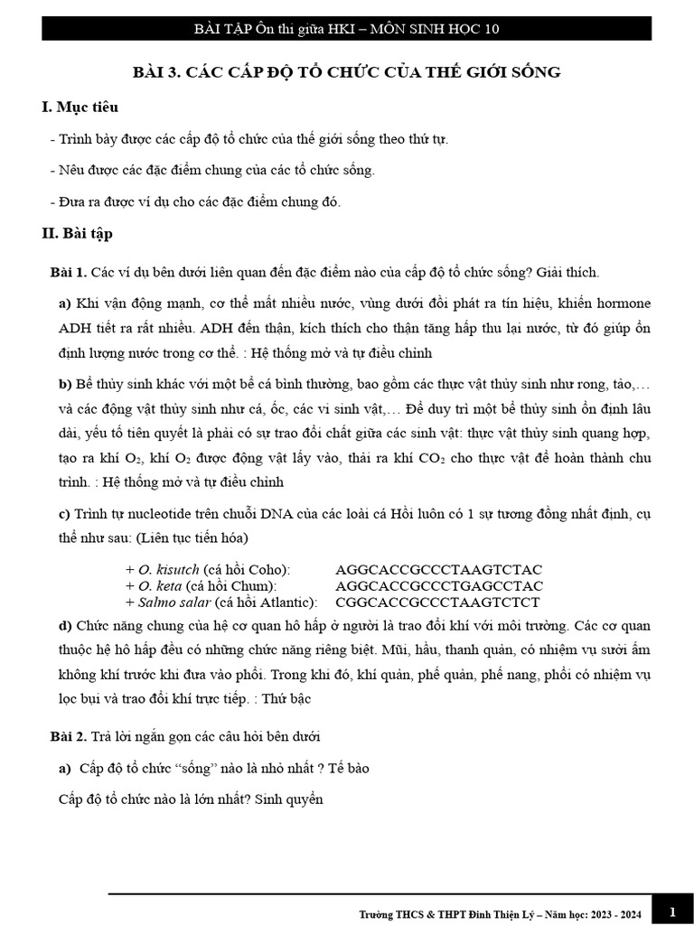 ÔN TẬP THI GIỮA HK1 - K10 | PDF