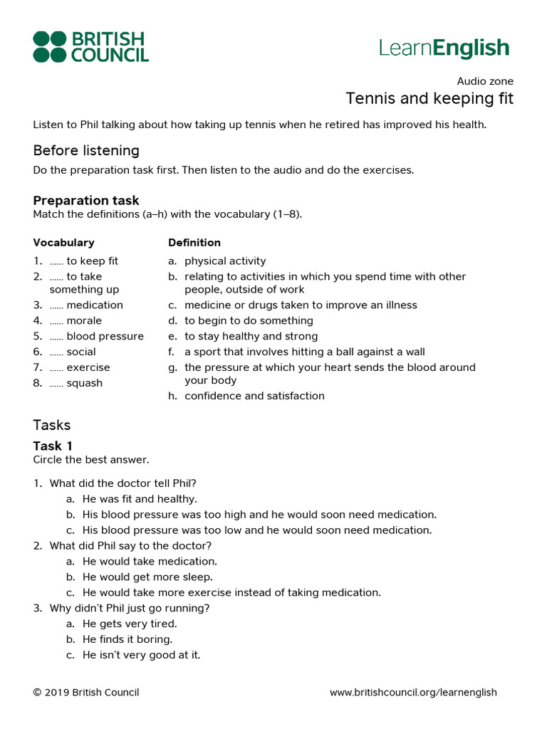 LearnEnglish Audio Zone Tennis and Keeping Fit | PDF
