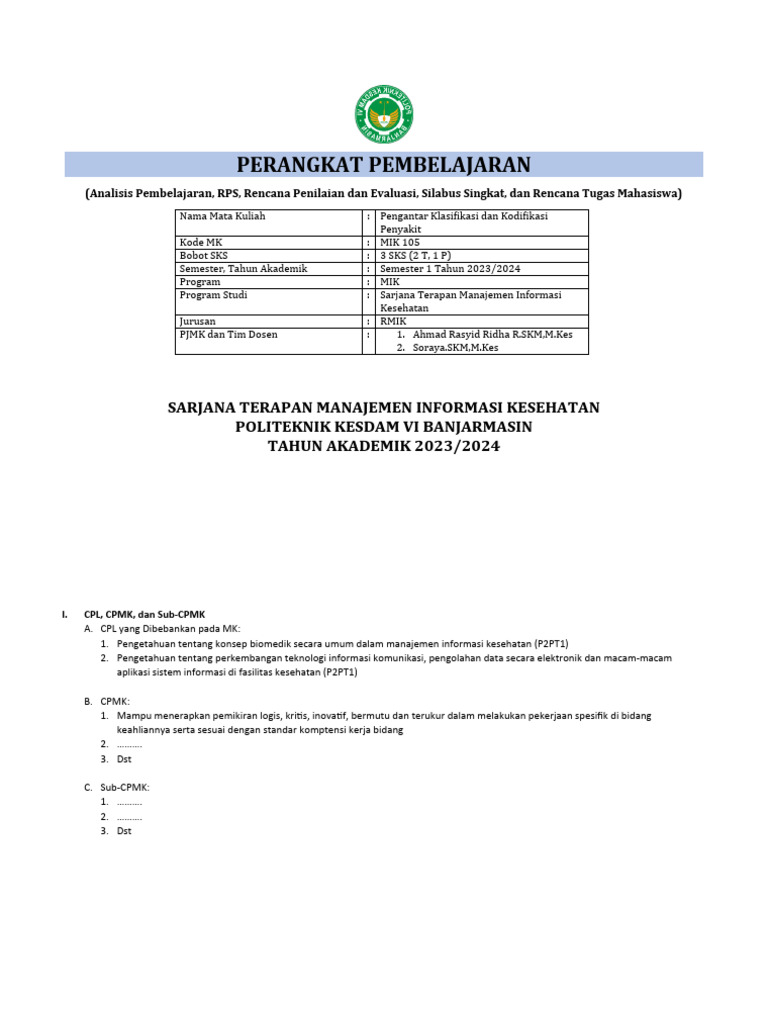 RPS Model Pembelajaran 2023 | PDF