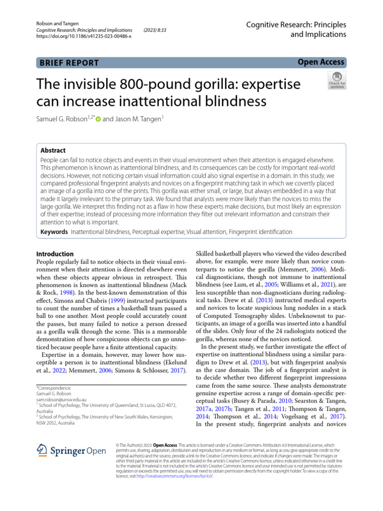 The Invisible 800 Pound Gorilla Expertise Can Increase Inattentional ...