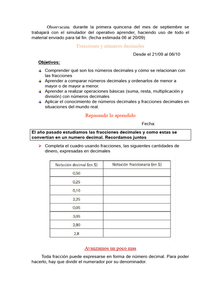 Fracciones y Números Decimales | PDF