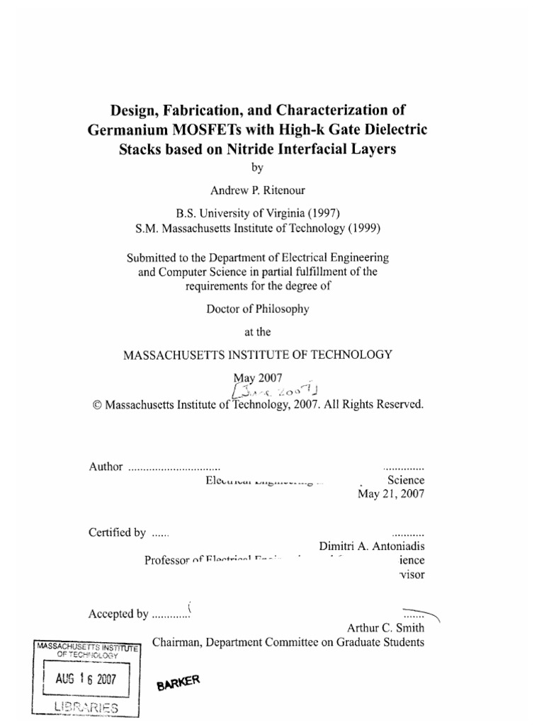 Design, Fabrication, and Characterization of Germanium Mosfets With High-K Gate Dielectric ...