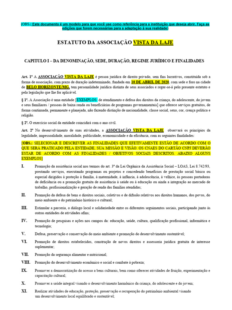 Modelo de ESTATUTO Social - AssociaÃ Ã o | PDF | Orçamento | Contabilidade