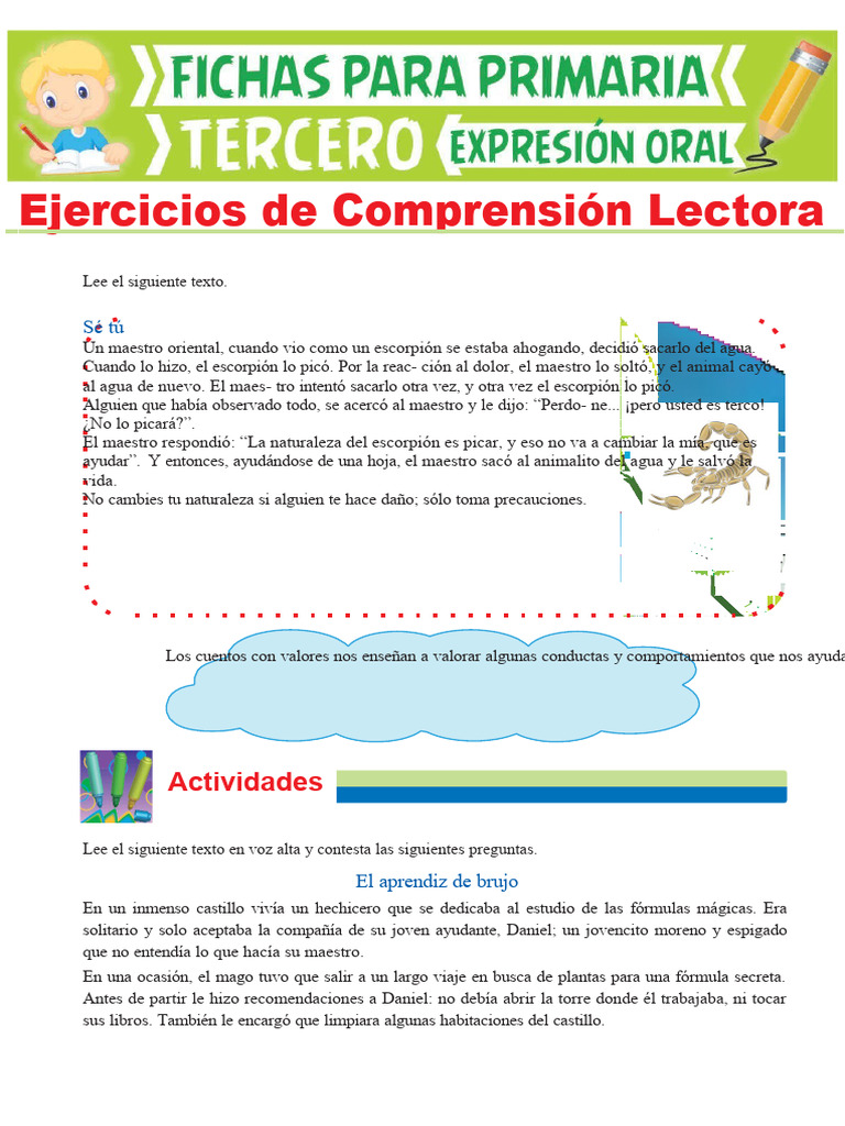 Ejercicios de Comprensión Lectora para Tercer Grado de Primria | PDF