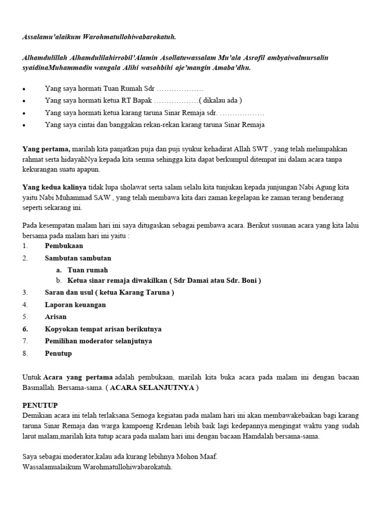 Susunan Acara Rapat Karang Taruna | PDF Susunan Acara Rapat Karang Taruna | PDF